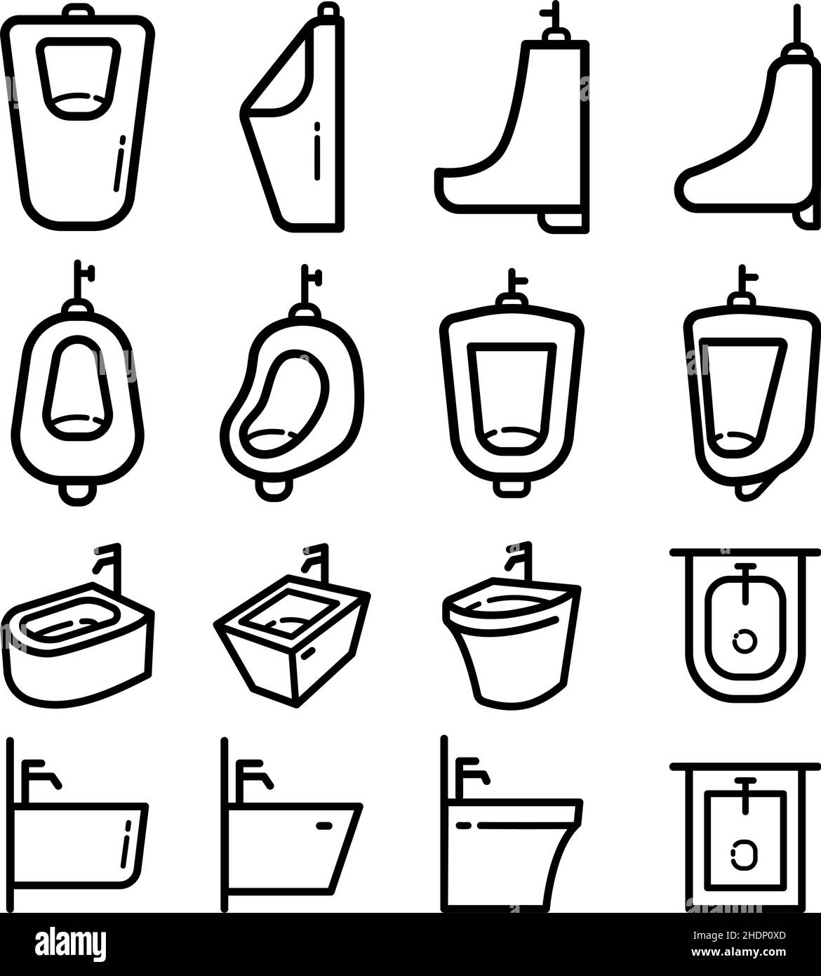 Urinal outline icon set isolated on white background. Vector sign ...