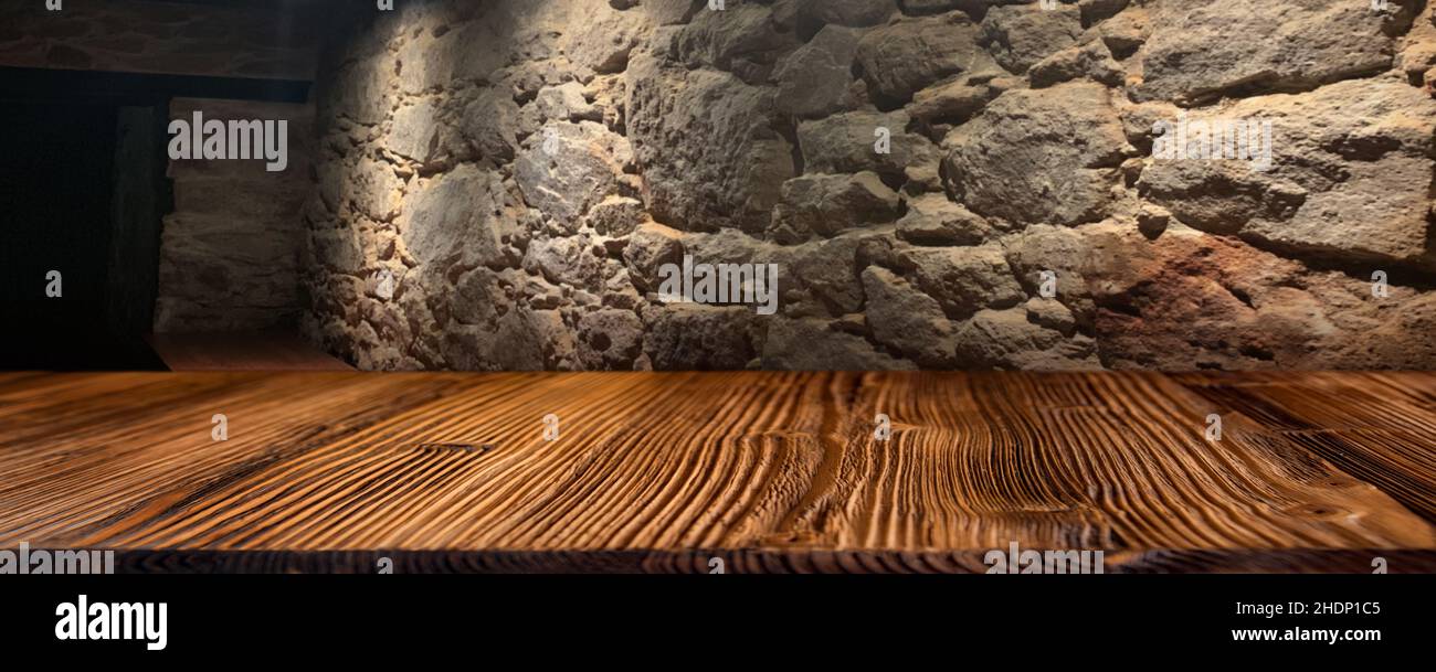 wooden table, cellar, wooden tables, basement, cellars Stock Photo - Alamy