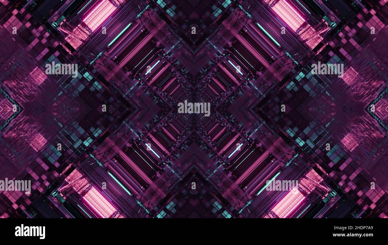 A 3D illustration of a rhombus shaped kaleidoscopic pattern enlightened ...
