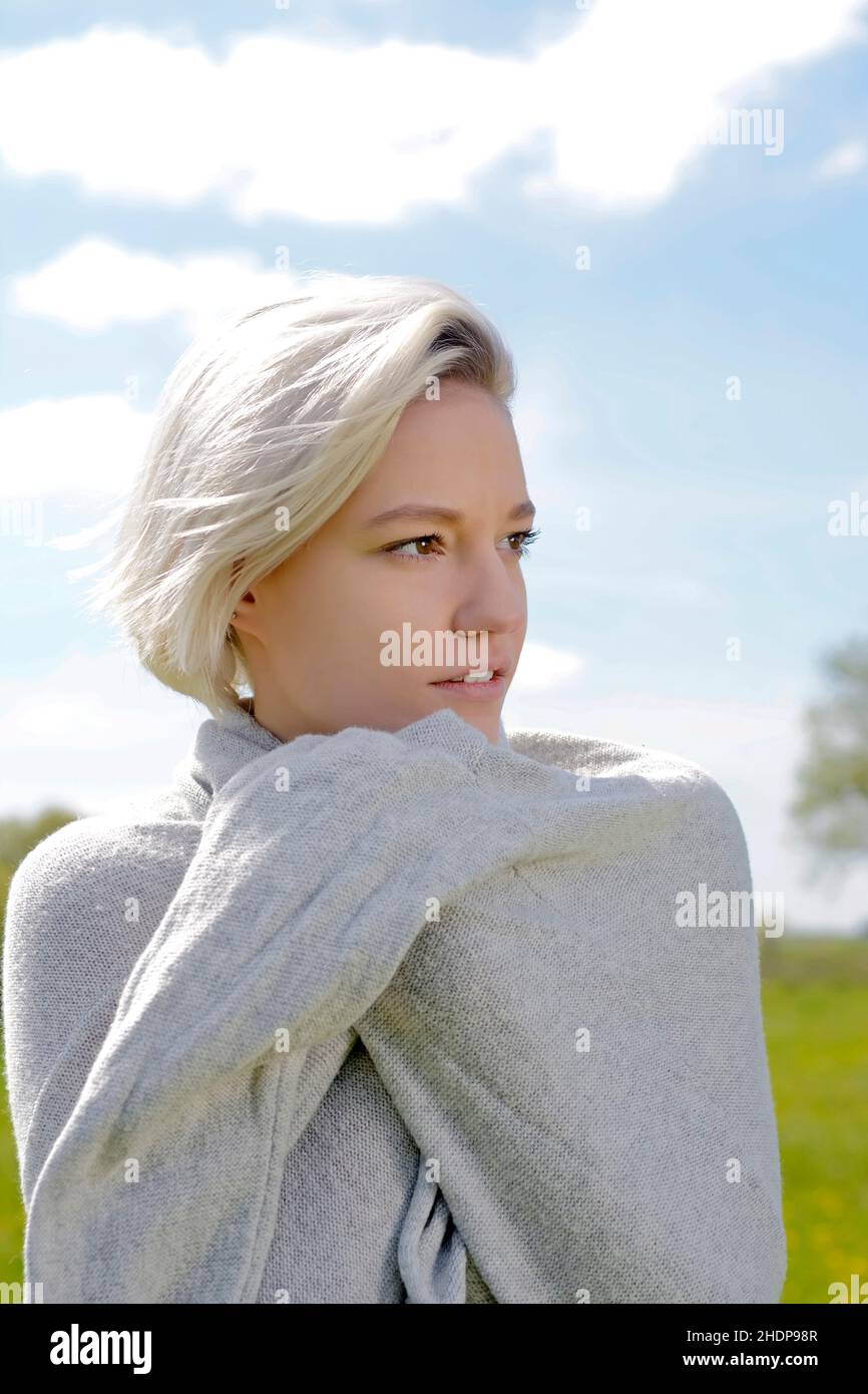 young woman, spring, shivering, girl, girls, woman, young women Stock ...