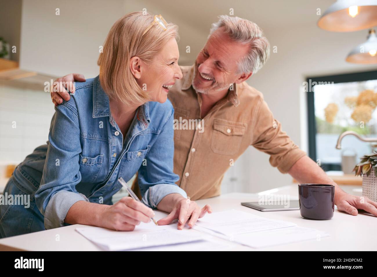 happy, embracing, home, couple, planning, happies, cuddling, hug ...