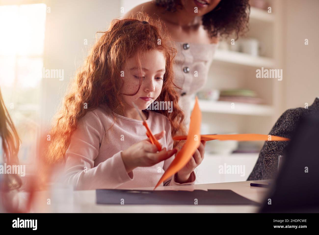 girl, handicrafts, scissors, concentrated, girls, handicraft, scissor ...