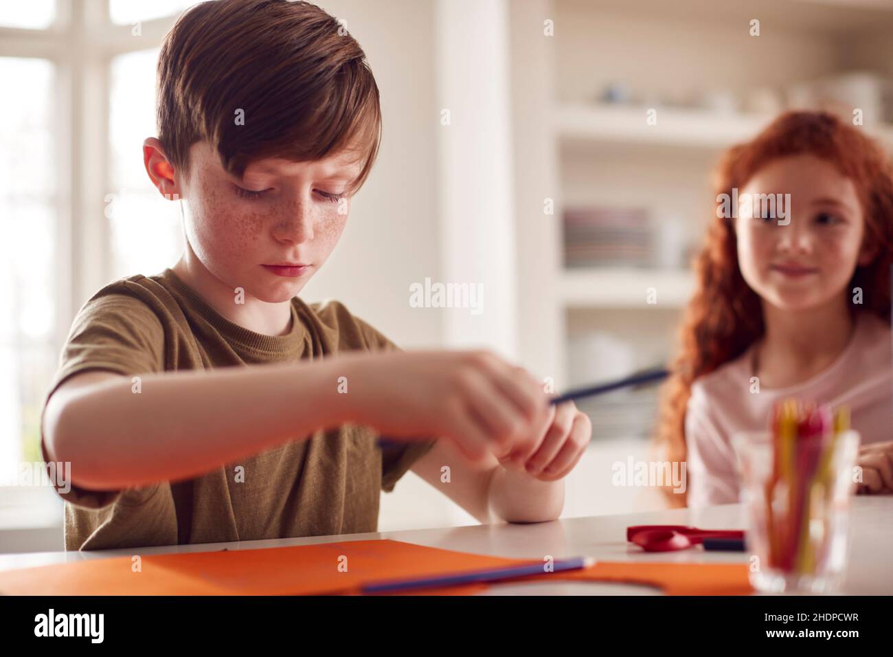 boy, handicrafts, concentrated, boys, handicraft, concentrateds Stock ...