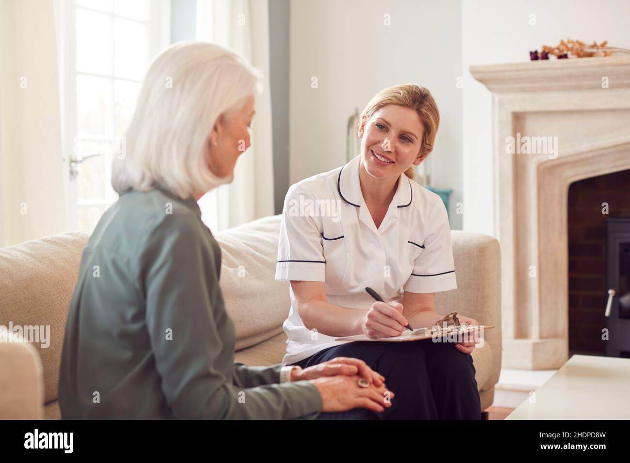 interview, old care, home visit, interviews, cares Stock Photo - Alamy