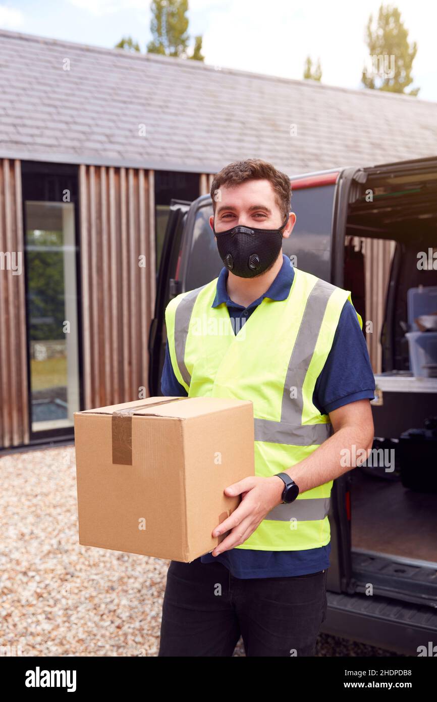 package, parcel service, delivering, corona, mouth and nose protection ...