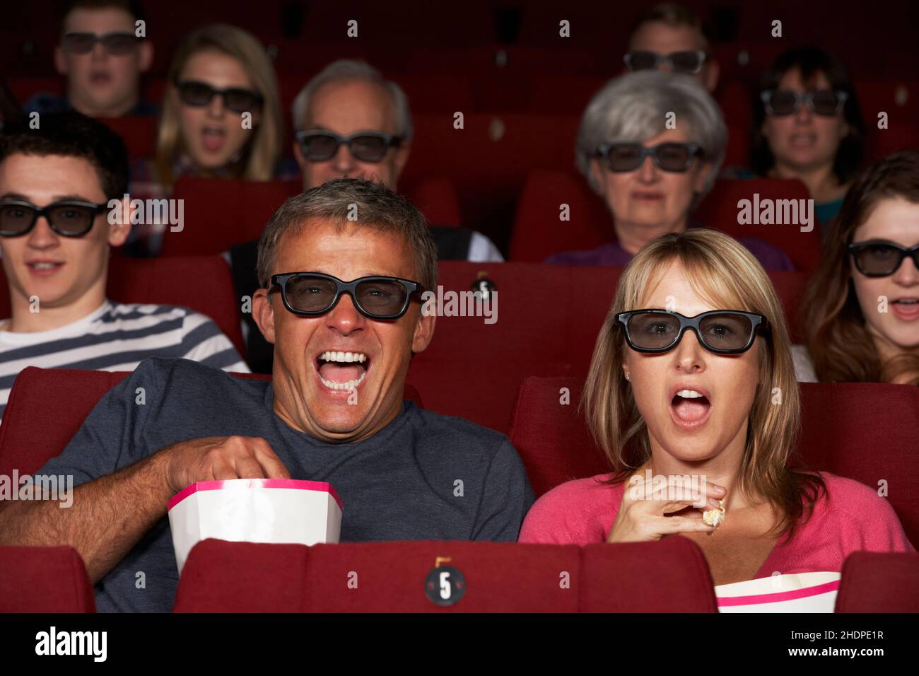 couple, movie theater, audience, scared, camera film, horror film ...