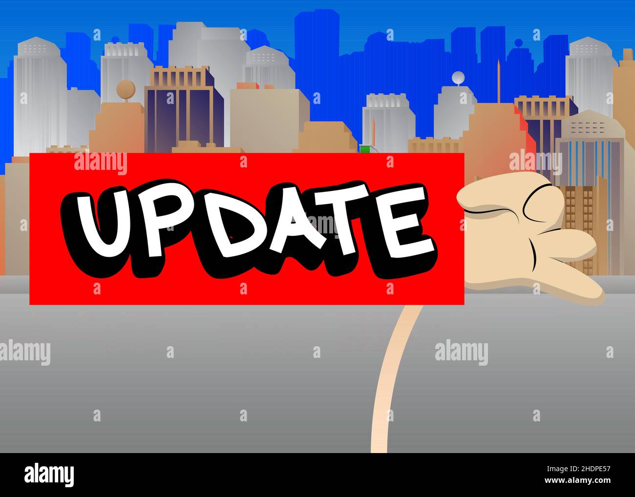 Hand holding banner with Update text. Man showing billboard Stock ...