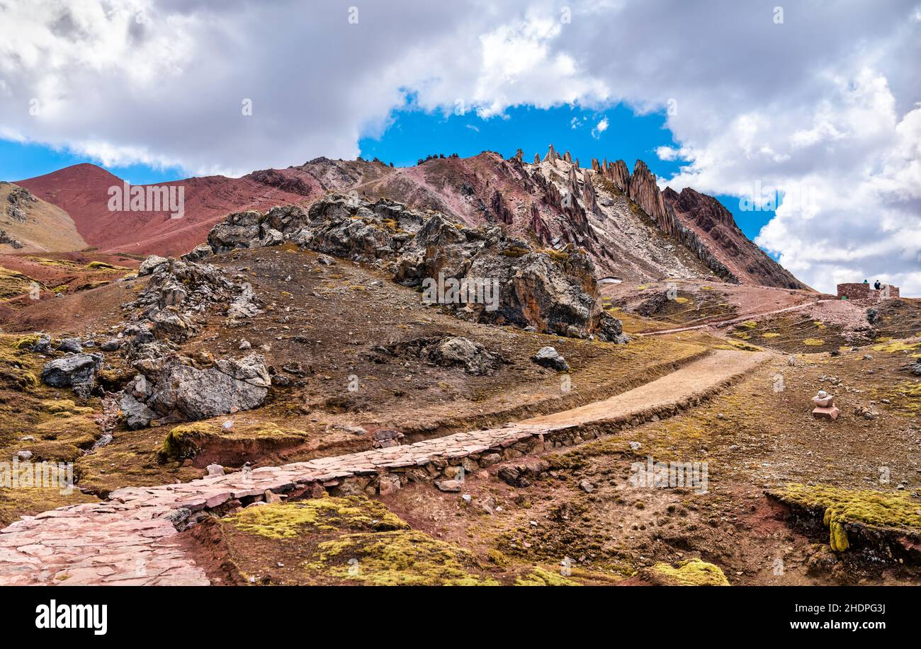 Hiking trail at Palccoyo Rainbow Mountains in Peru Stock Photo - Alamy