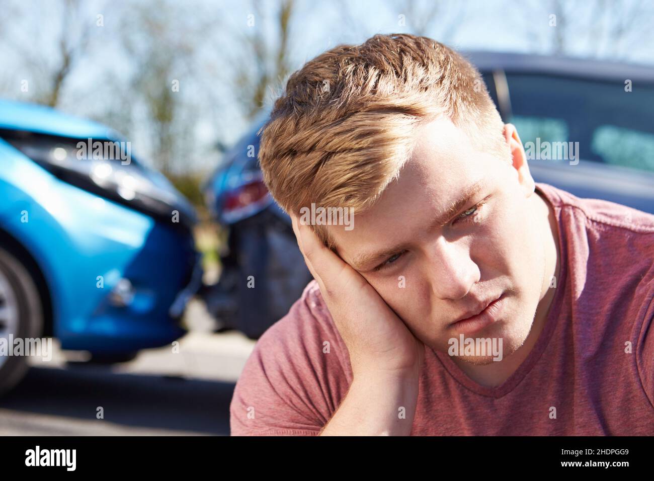 young man, worried, road accident, guy, man, men, young, worrieds ...