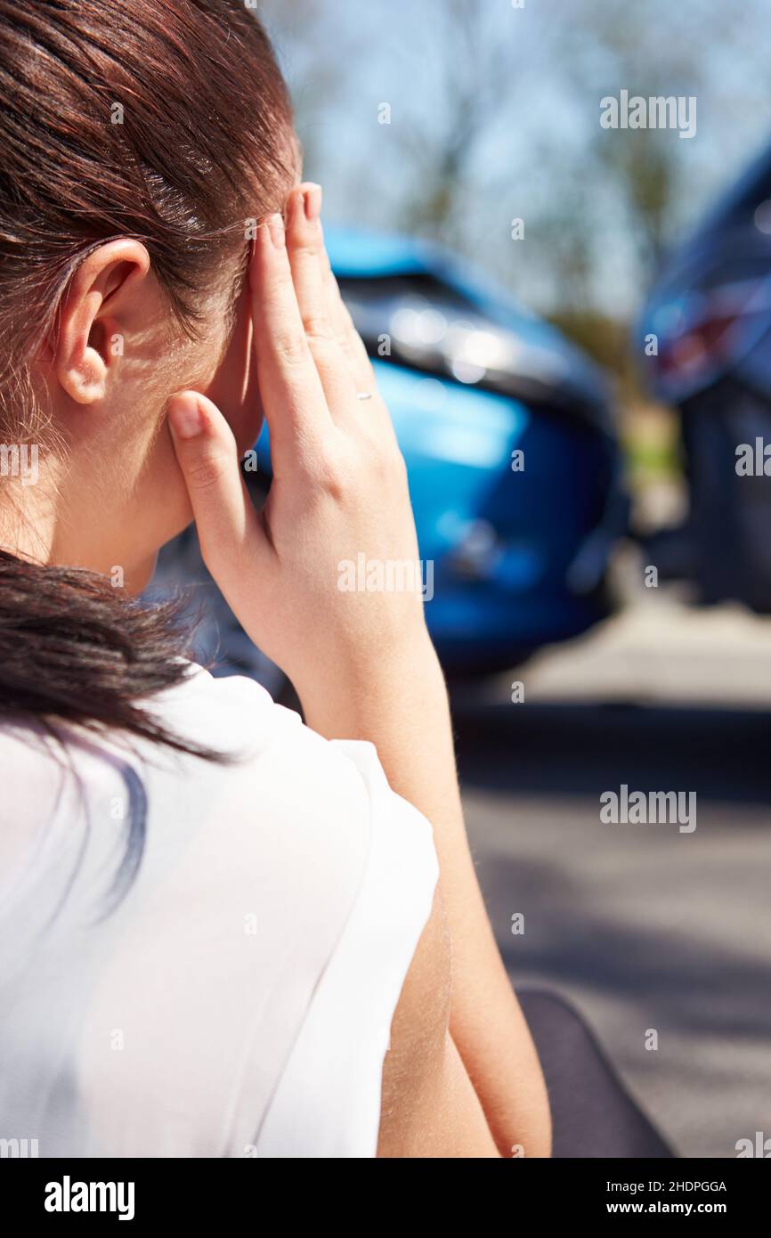 young woman, worried, road accident, girl, girls, woman, young women ...
