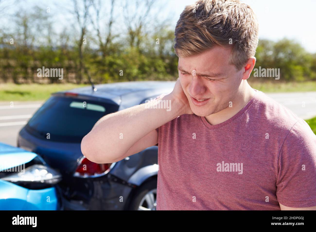 young man, injured, road accident, whiplash, guy, man, men, young ...