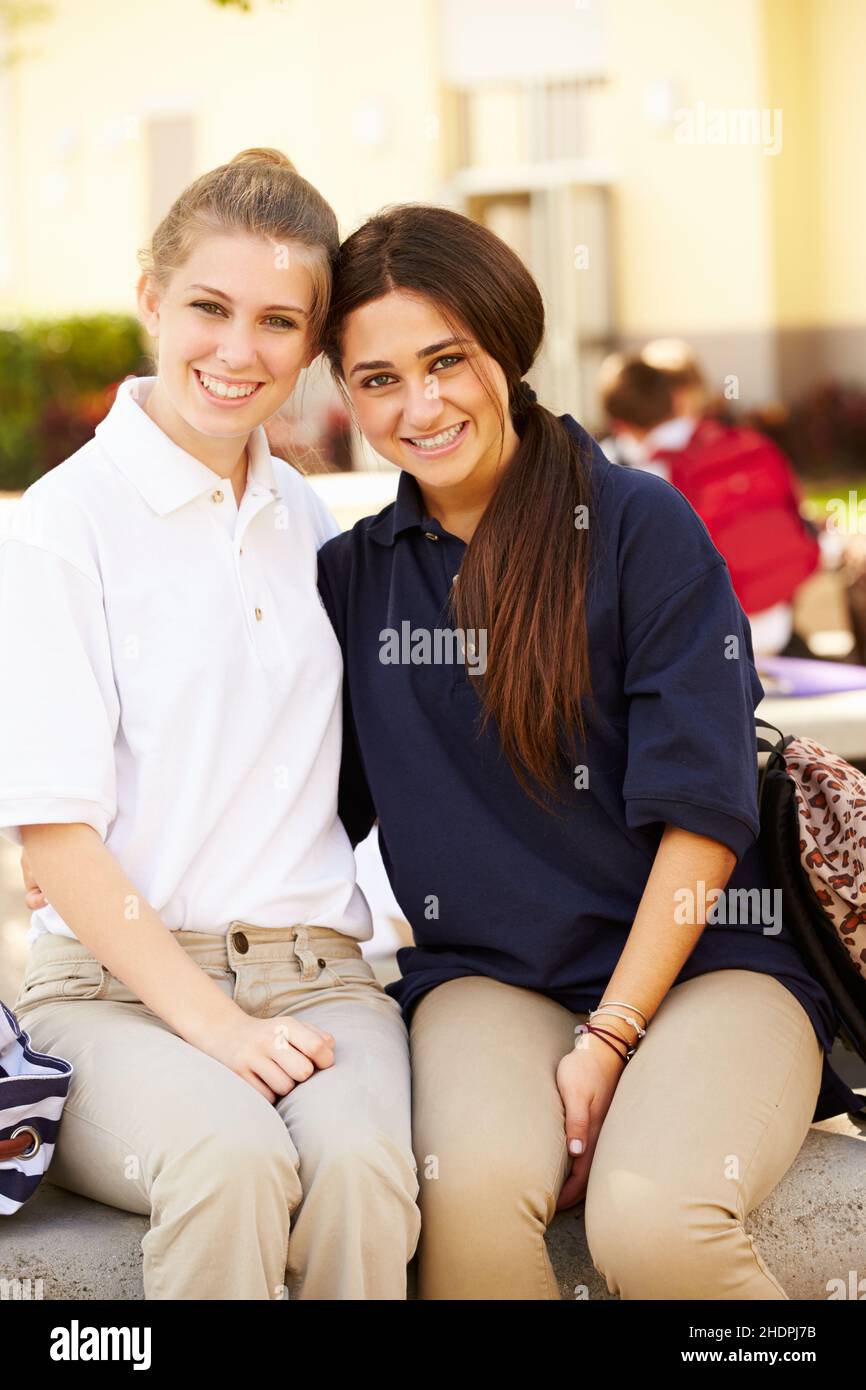 friends, schoolgirl, campus, friend, girl, girls, school children ...