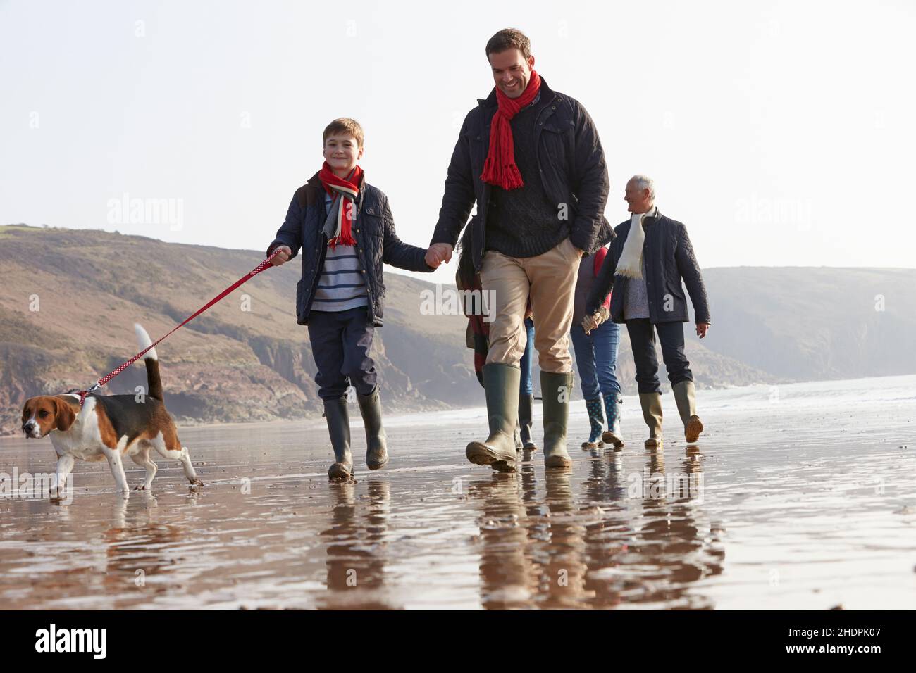 Woman walk dog rear view beach hi-res stock photography and images - Alamy
