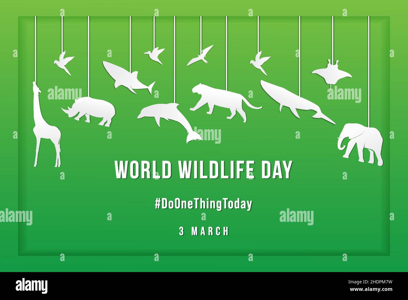 world wildlife day in paper cut style design with hanging animals paper ...
