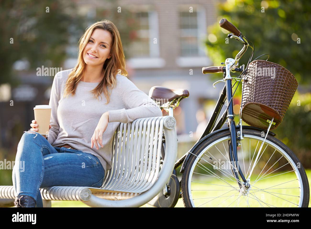 young woman, bench, relax, coffee cup, girl, girls, woman, young women ...