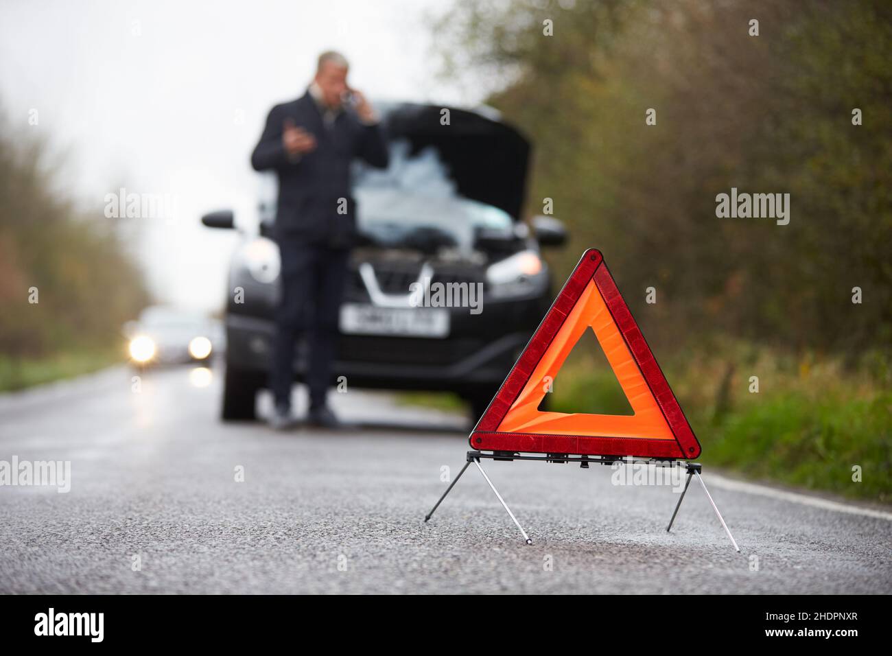 vehicle breakdown, accident, emergency, warning triangle, vehicle ...