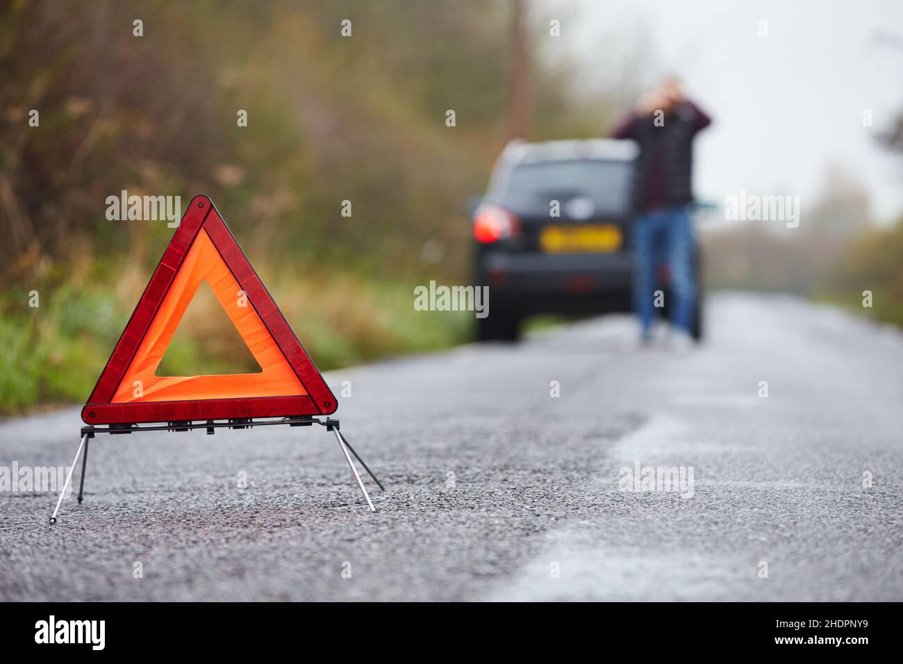 vehicle breakdown, accident, emergency, warning triangle, vehicle ...