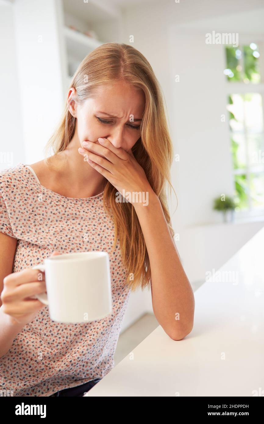 Woman hand over mouth sick hi-res stock photography and images - Alamy