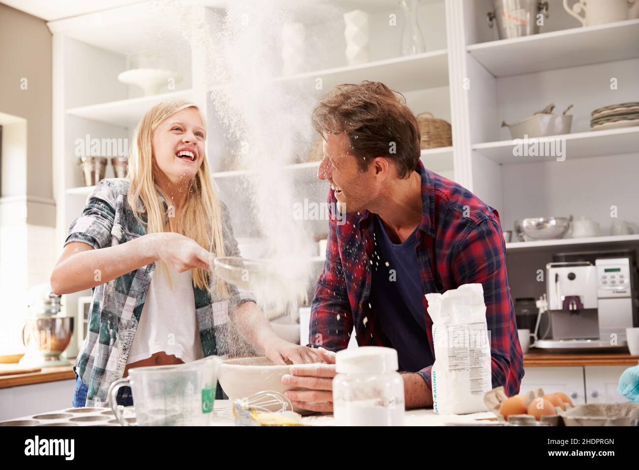 father, baking, daughter, flour, fool around, dad, fathers, daughters ...