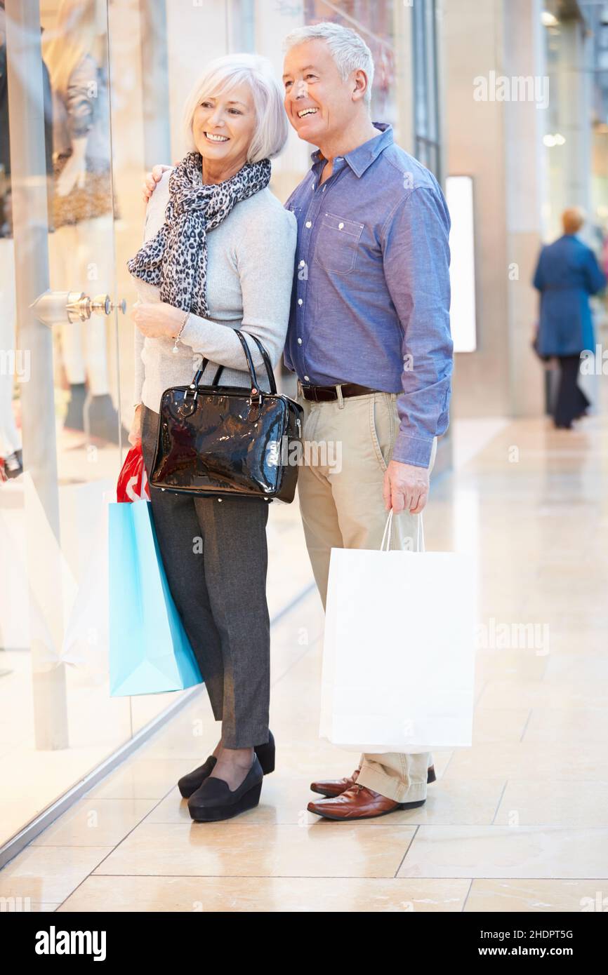 senior, couple, purchase & shopping, window display, elderly, old ...