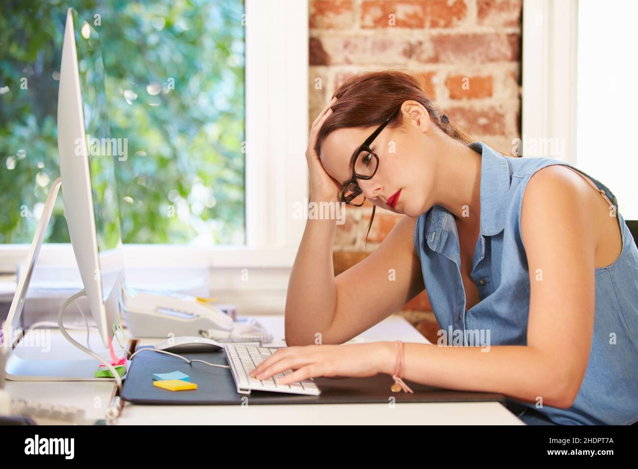 young woman, office & workplace, exhausted, stress & struggle, girl ...