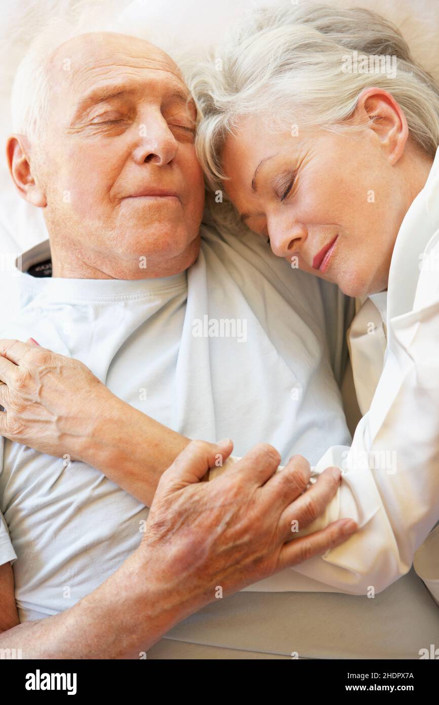 sleeping, affection, older couple, sleep, to be asleep, to sleep ...