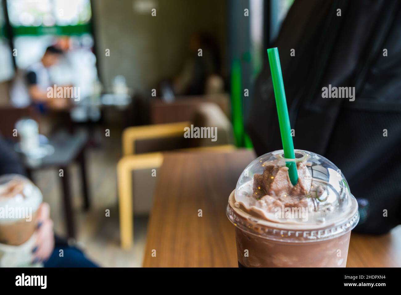 Chocolate Smoothie at coffee shop background Stock Photo - Alamy