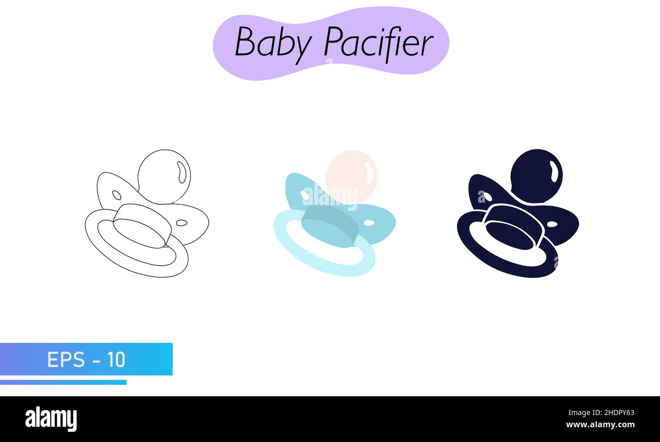 A pacifier for a baby. In solid fill, in lines and in color. Icons ...