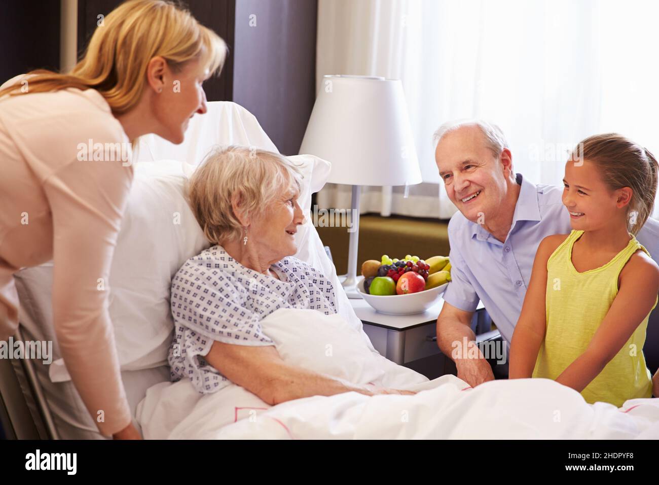 Kid visit grandmother hospital hi-res stock photography and images - Alamy