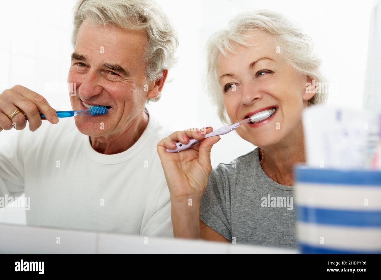 brushing teeth, couple, older couple, brushing teeths, couples, older ...