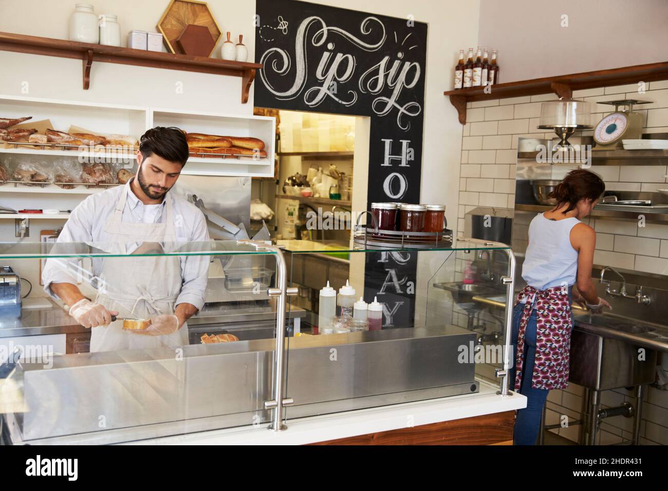 snack, employees, sandwich bar, snacks, employee Stock Photo - Alamy