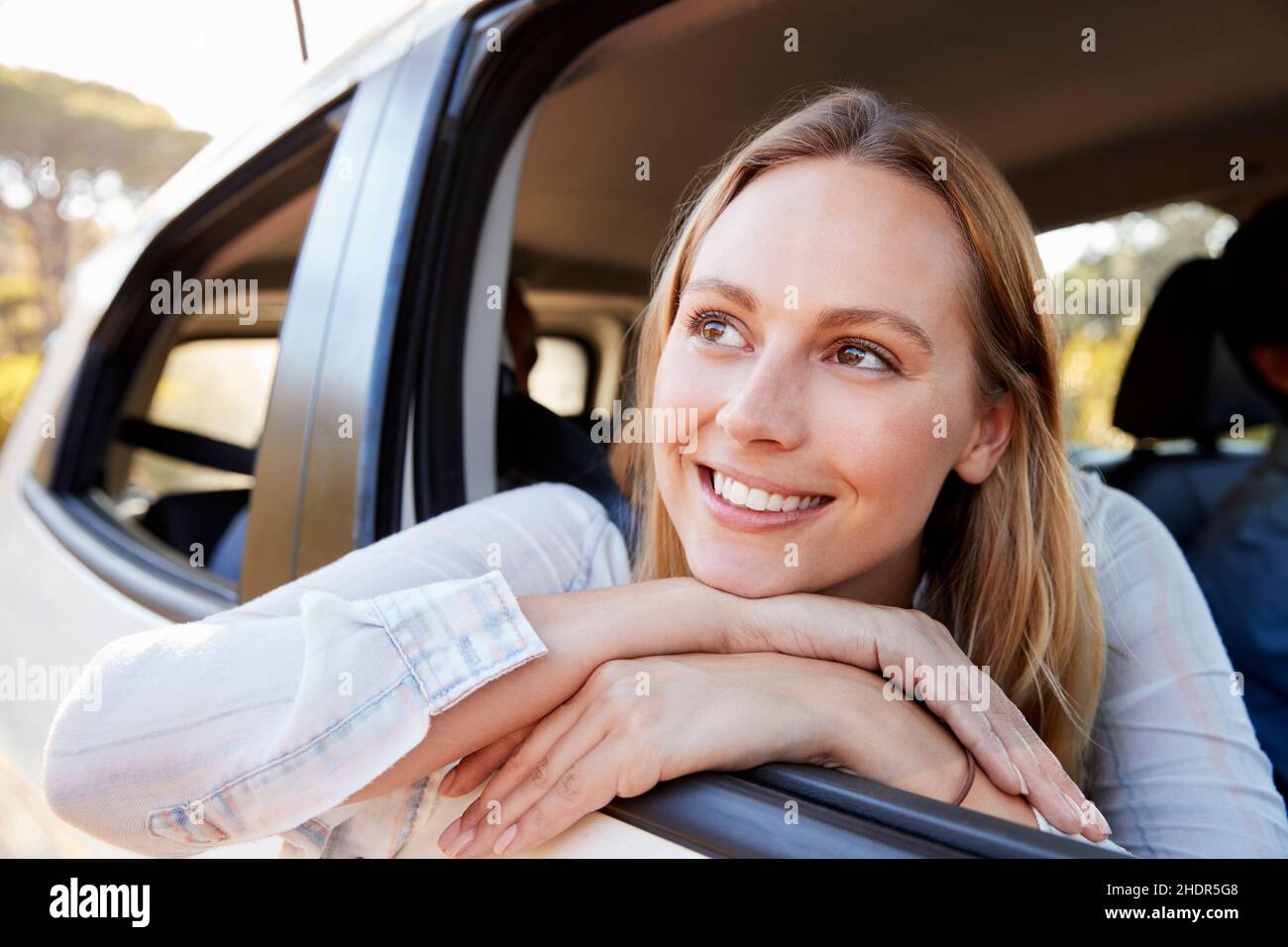 Young Woman Car Trip Looking Through Window Girl Girls Woman Young Women Car Journey Car