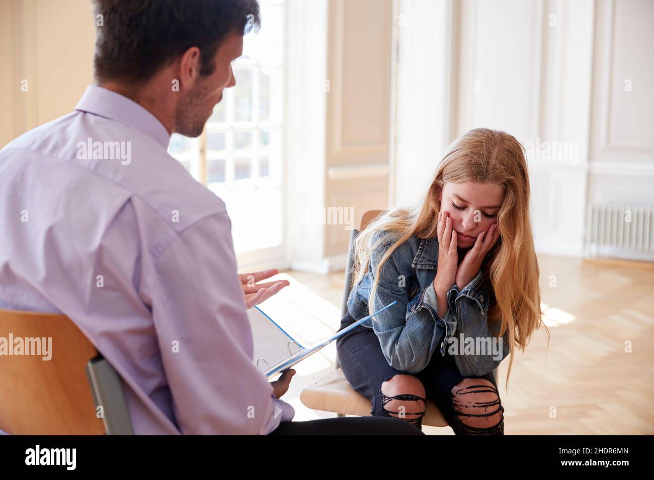 worried, interview, schoolgirl, teacher, psychologist, school problems ...
