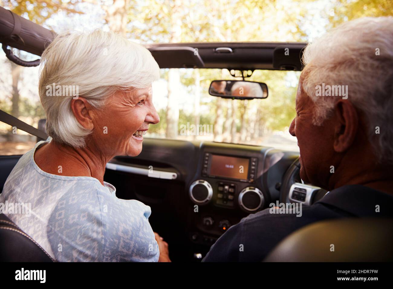 car trip, excursion, convertible, older couple, car journey, car ride ...