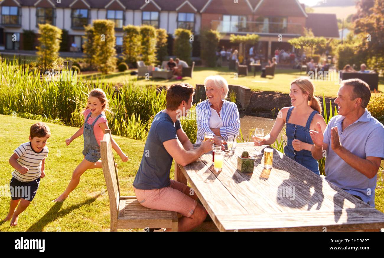 generations, family outing, garden beer, generation, beer gardens Stock ...