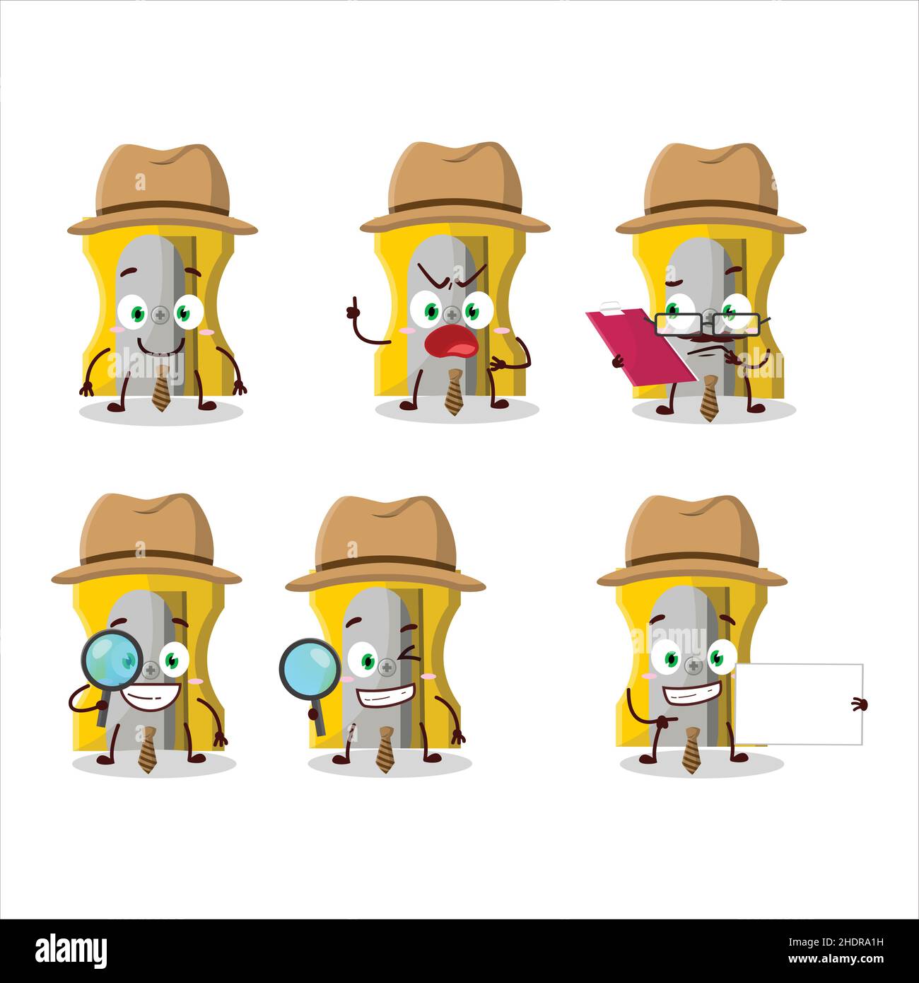 Detective yellow pencil sharpener cute cartoon character holding ...