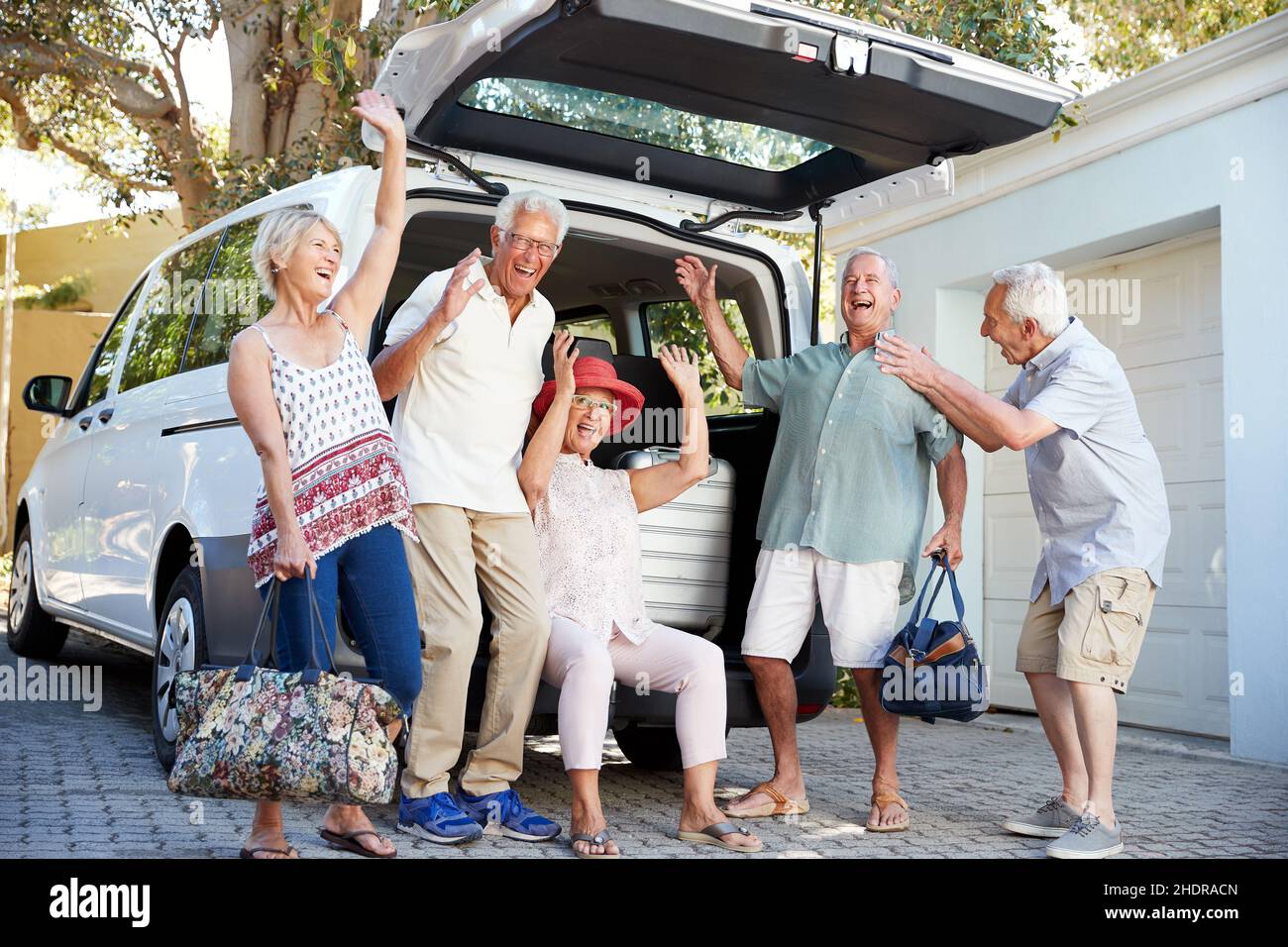 seniors, waving, travel, holiday start, elderly, old, travels Stock ...