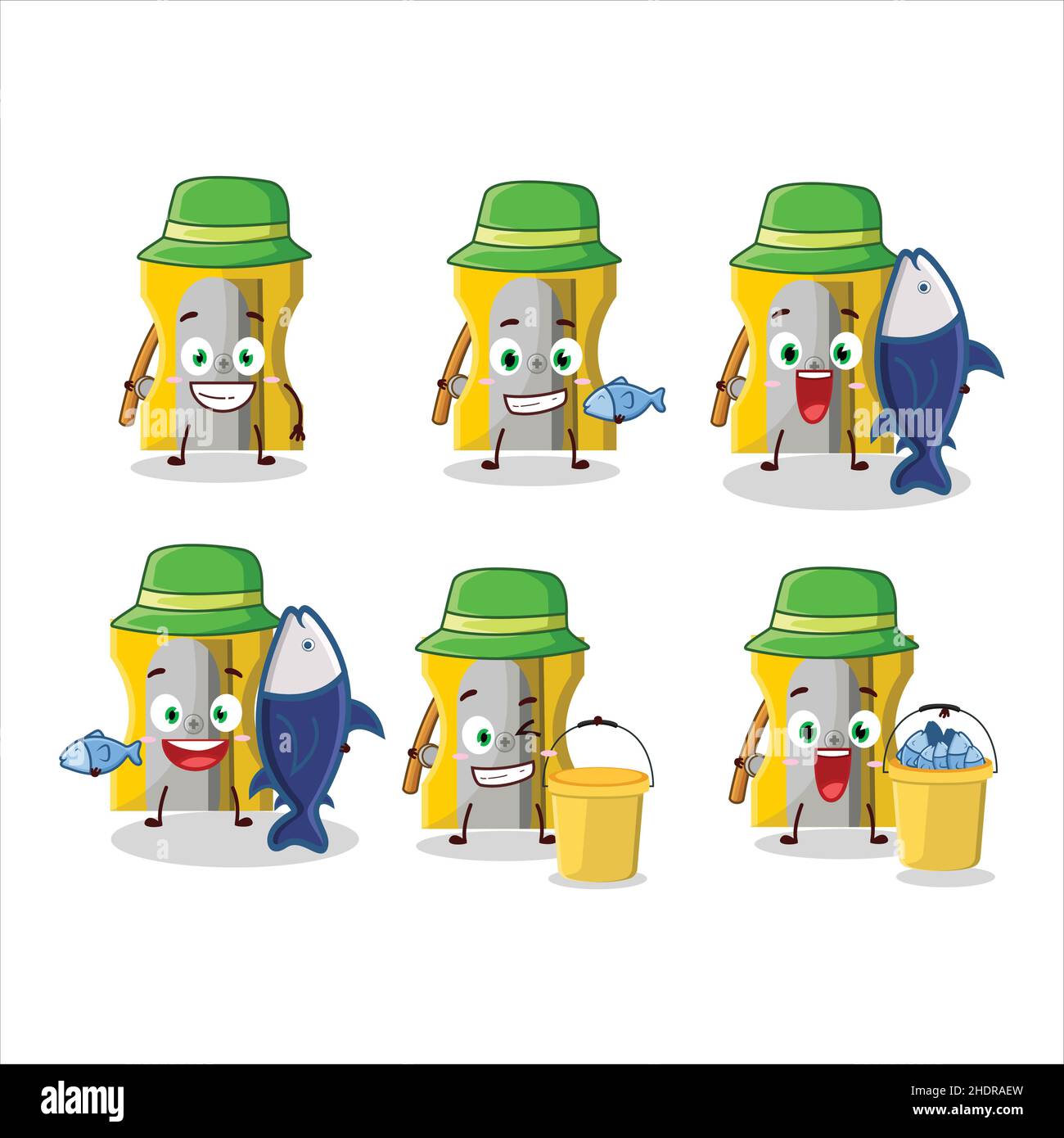 A fisherman yellow pencil sharpener cartoon picture catch a big fish ...