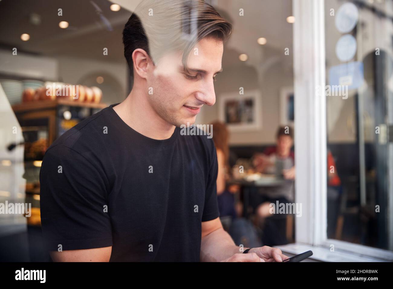 man, cafe, sms, guy, men, cafes Stock Photo - Alamy