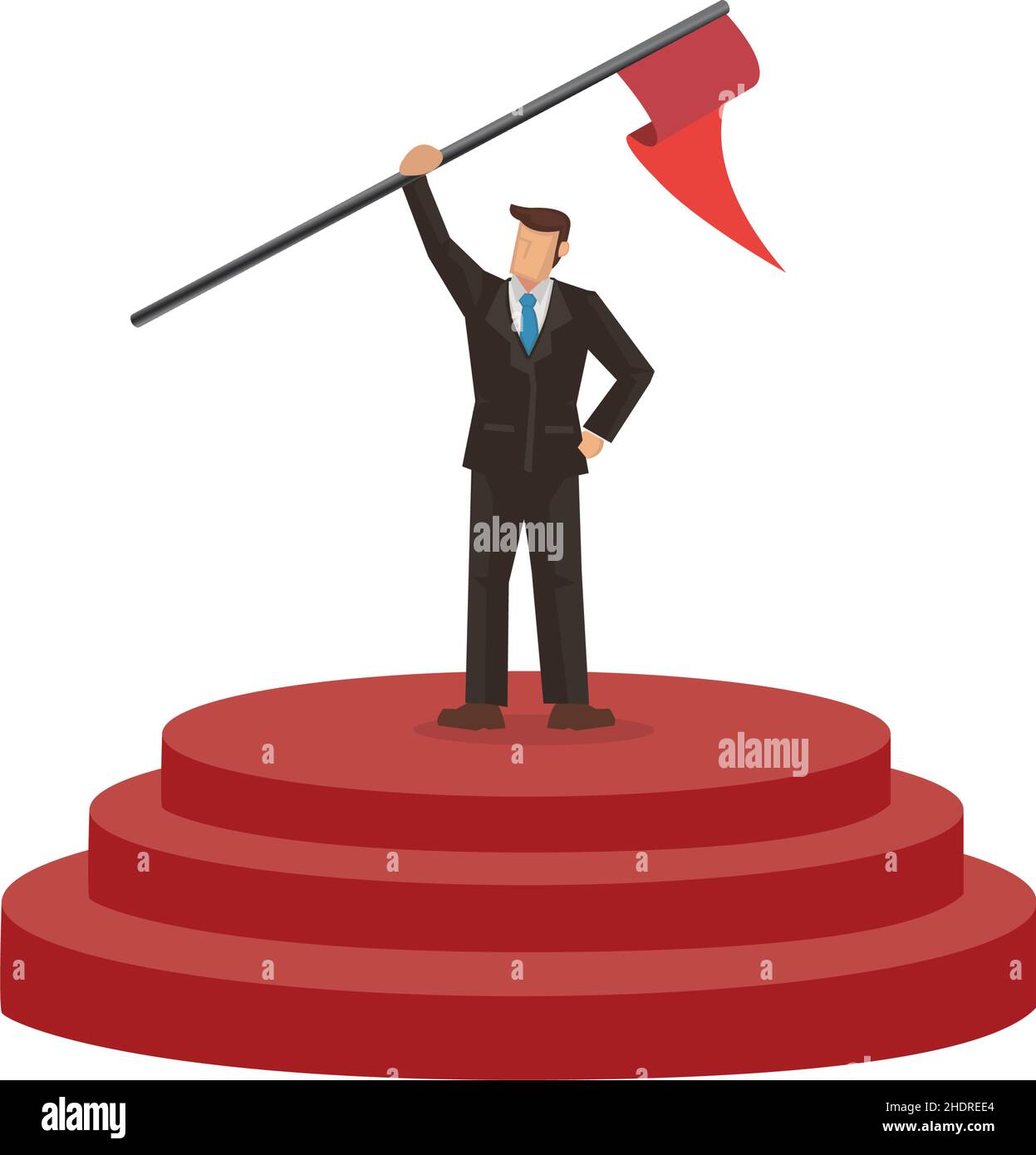 Businessman standing on top of a stage with a flag pole. Business ...