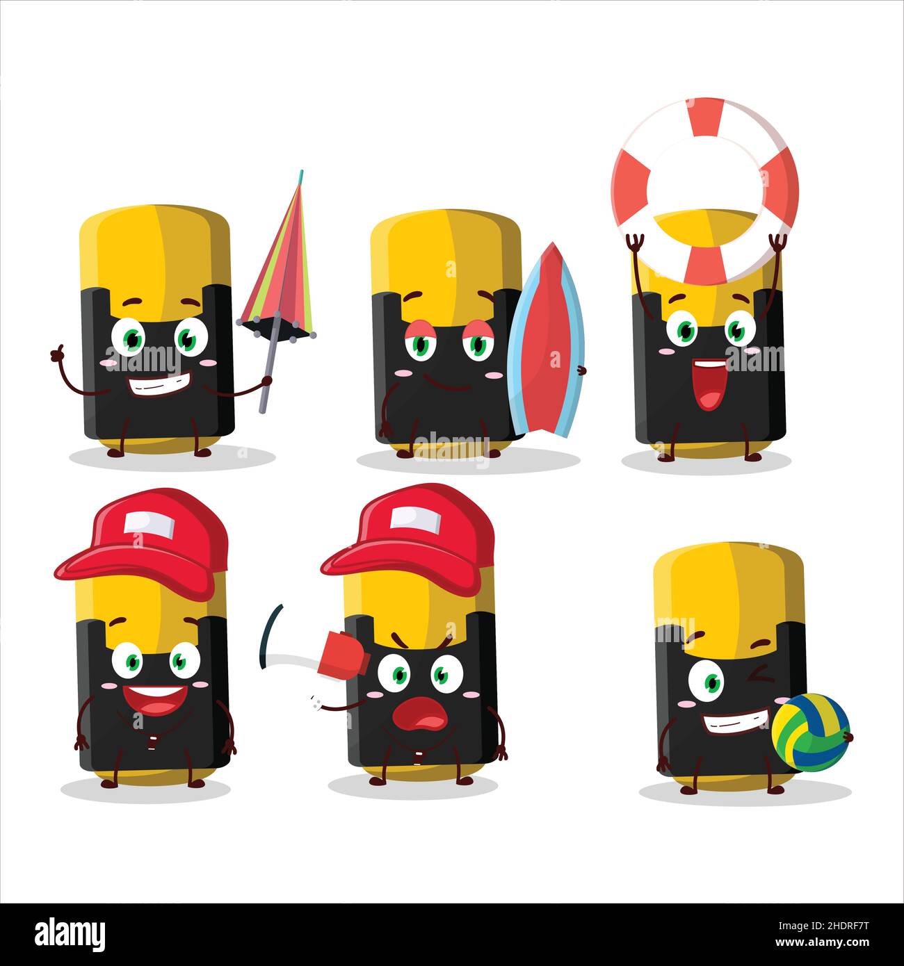 Happy Face yellow highlighter cartoon character playing on a beach ...