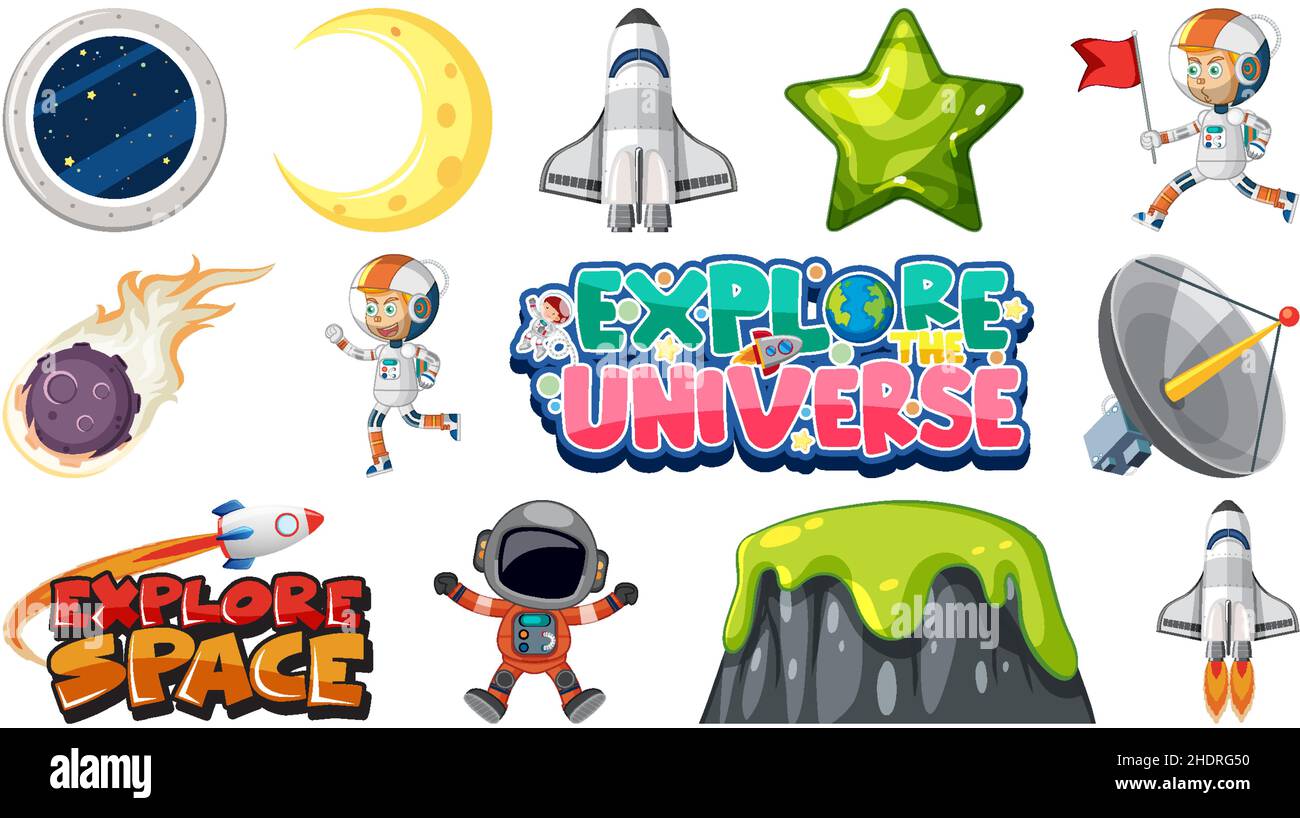 Set of isolated fantasy space objects illustration Stock Vector Image ...