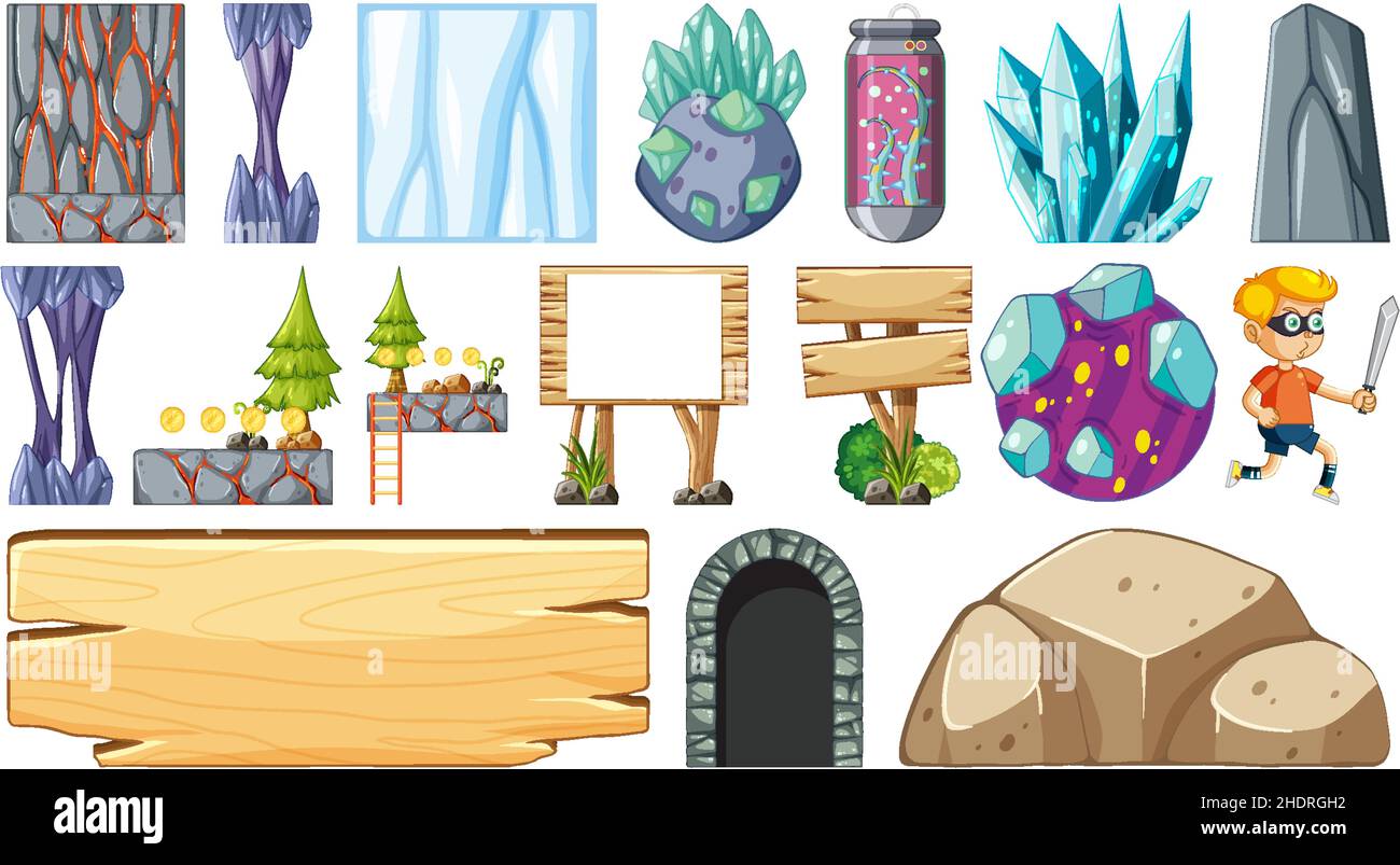 Set of isolated game objects and elements illustration Stock Vector ...