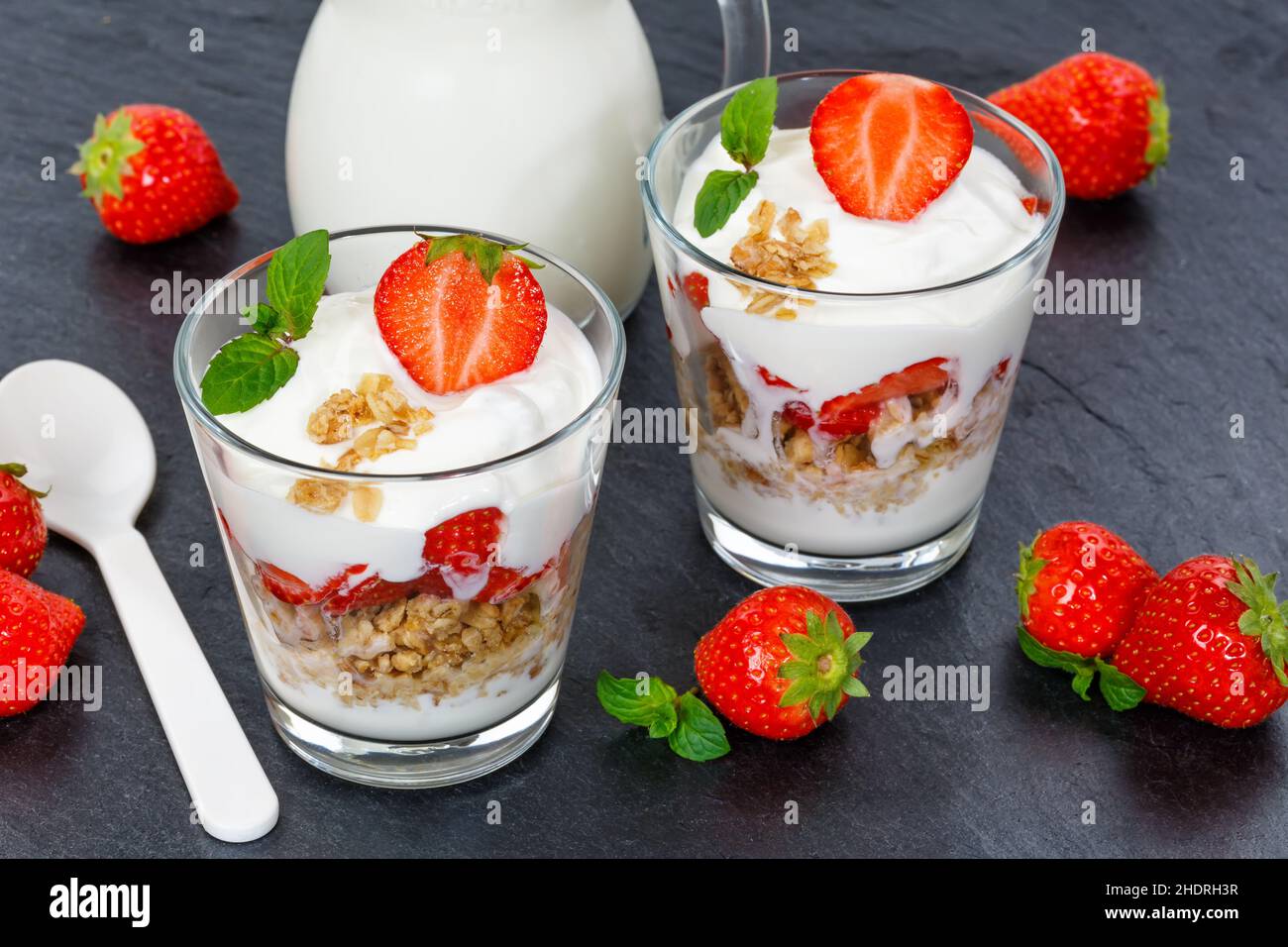 yogurt, strawberry yoghurt, strawberry yoghurts Stock Photo - Alamy