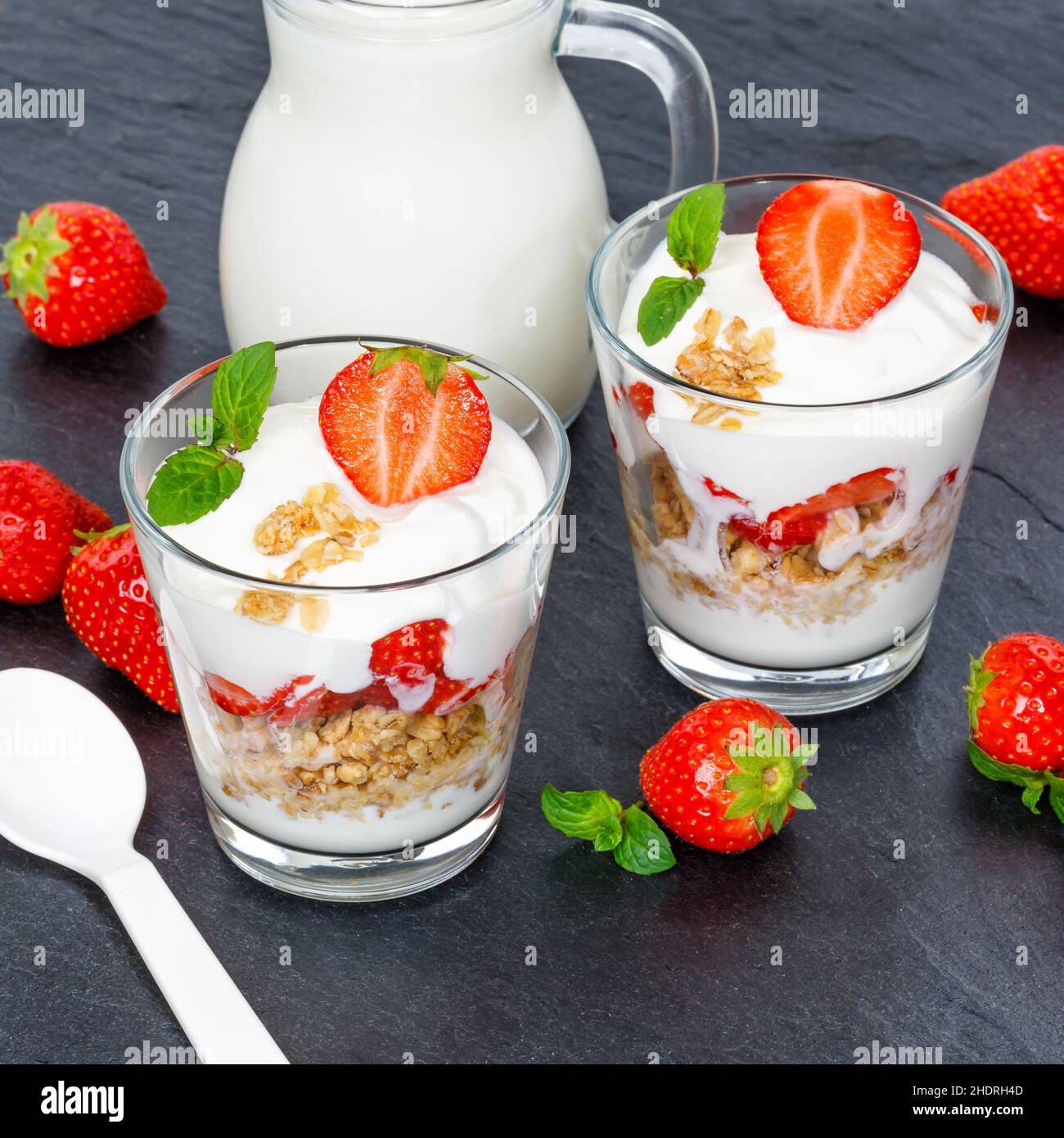 yogurt, strawberry yoghurt, strawberry yoghurts Stock Photo - Alamy