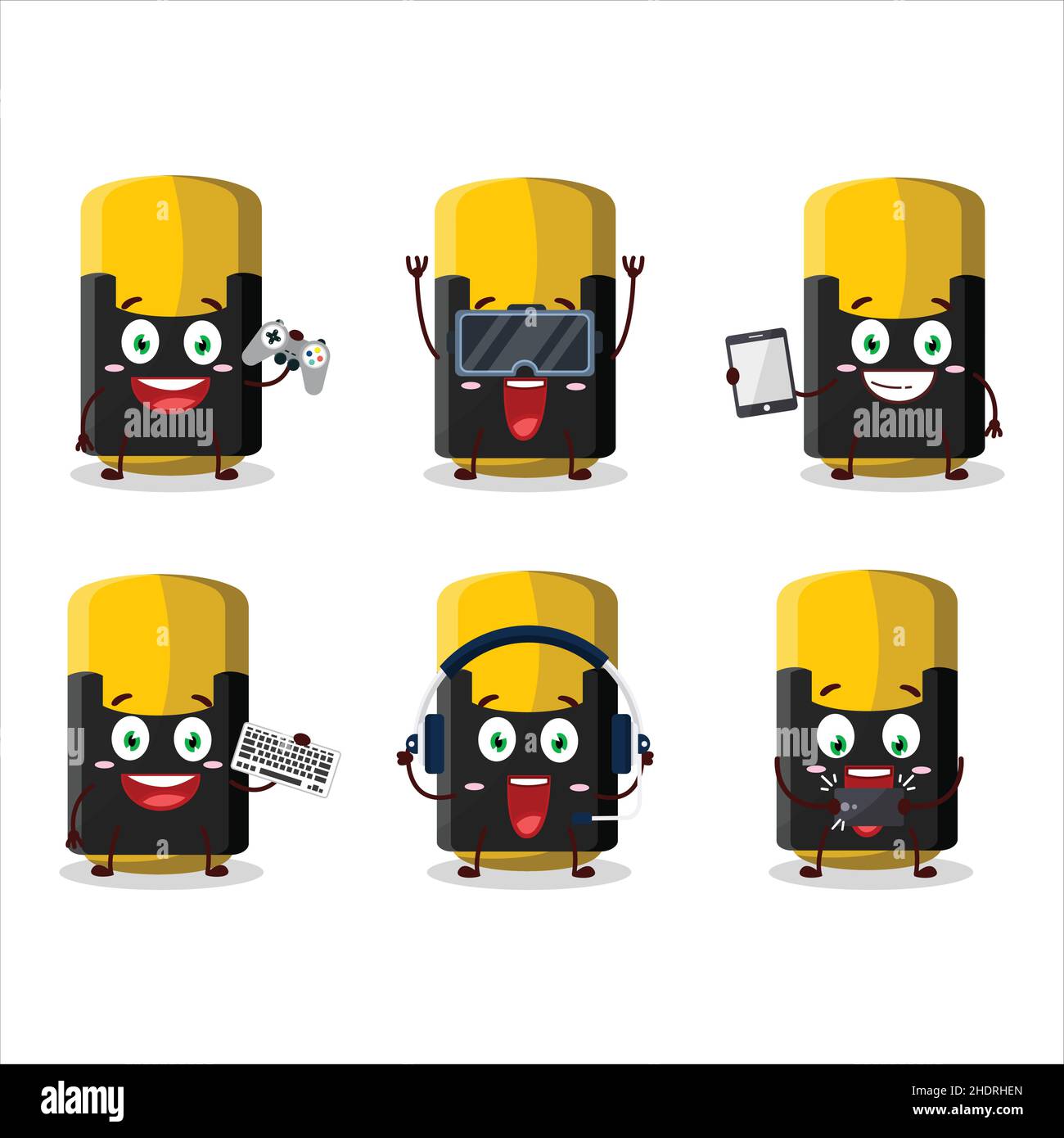 Yellow highlighter cartoon character are playing games with various ...