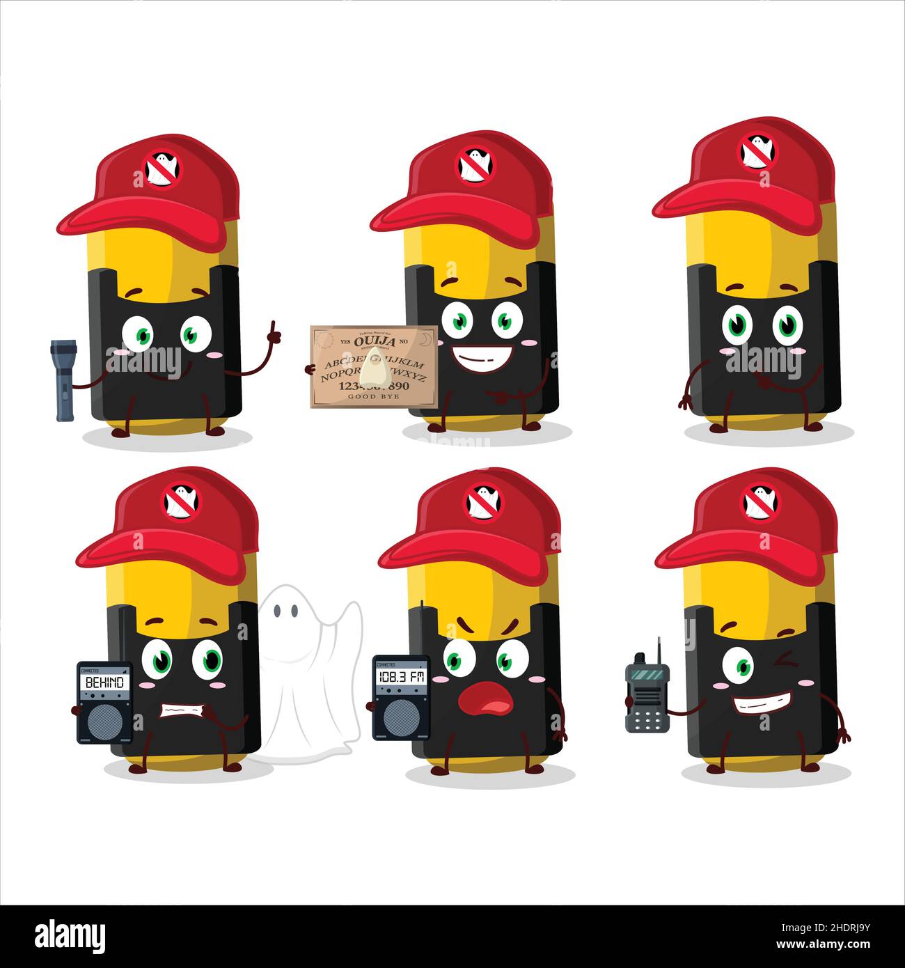 Ghost hunter cartoon yellow highlighter character using camera. Vector ...