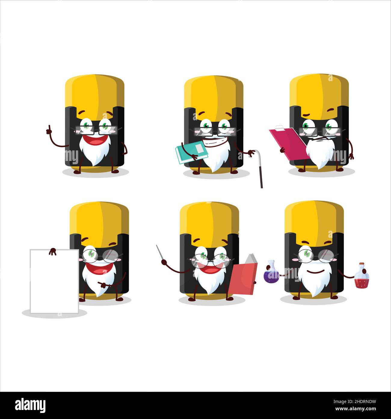 Professor yellow highlighter academic cartoon character working on ...