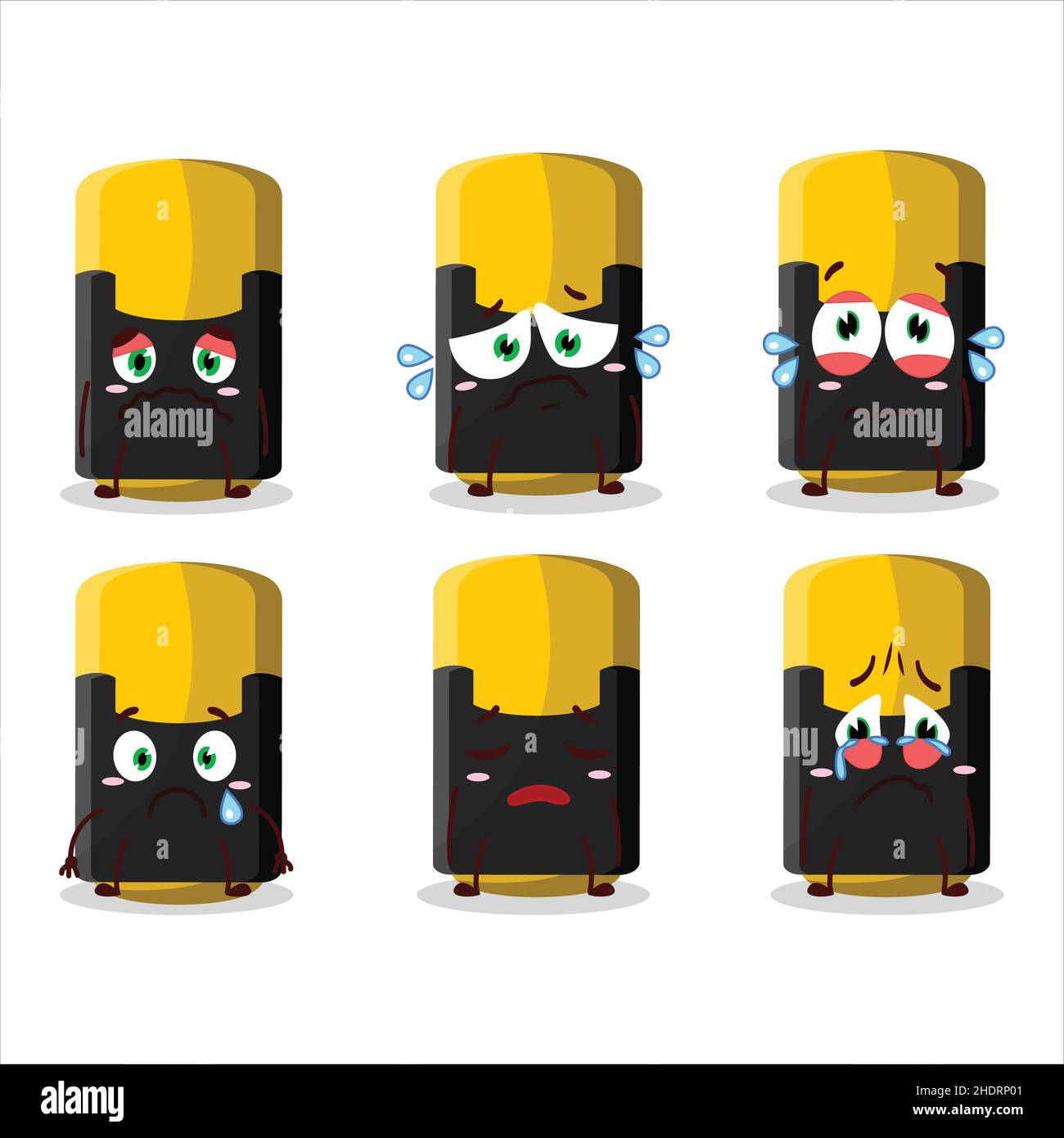Yellow highlighter cartoon character with sad expression. Vector ...