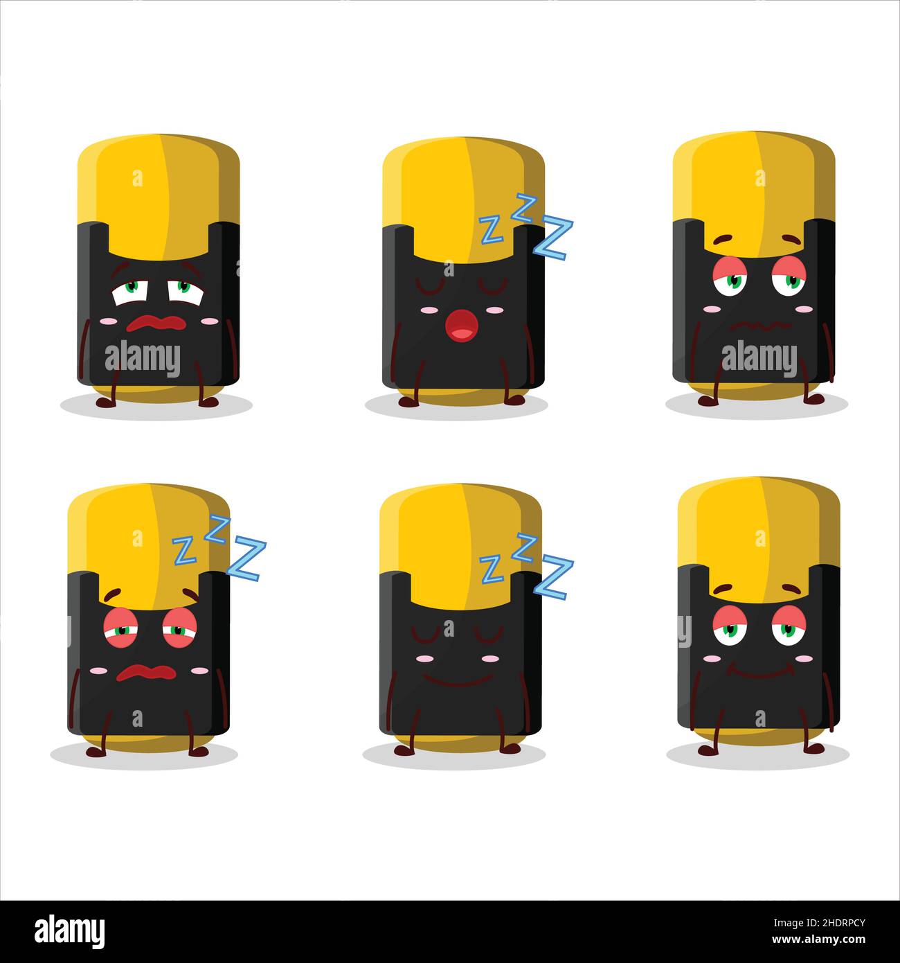 Cartoon character of yellow highlighter with sleepy expression. Vector ...